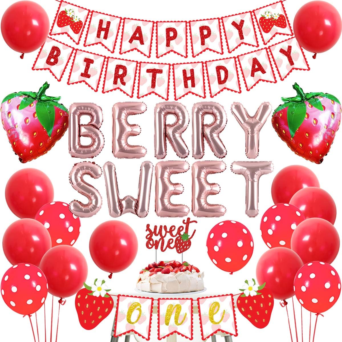 Amazon.com: Berry Sweet One Birthday Decorations, Happy Birthday Banner ...