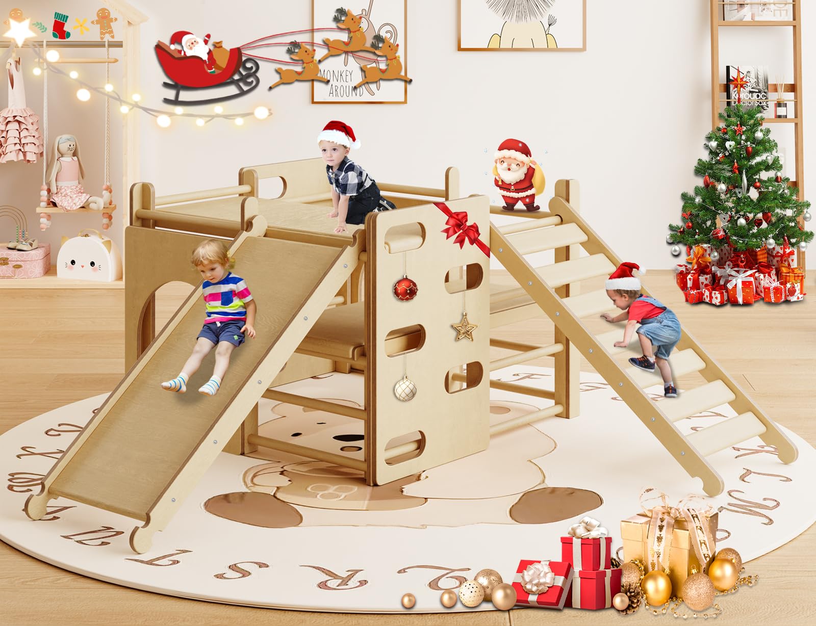Amazon.com: DEYGIA 10-in-1 Indoor Jungle Gym, Wooden Indoor Playground ...