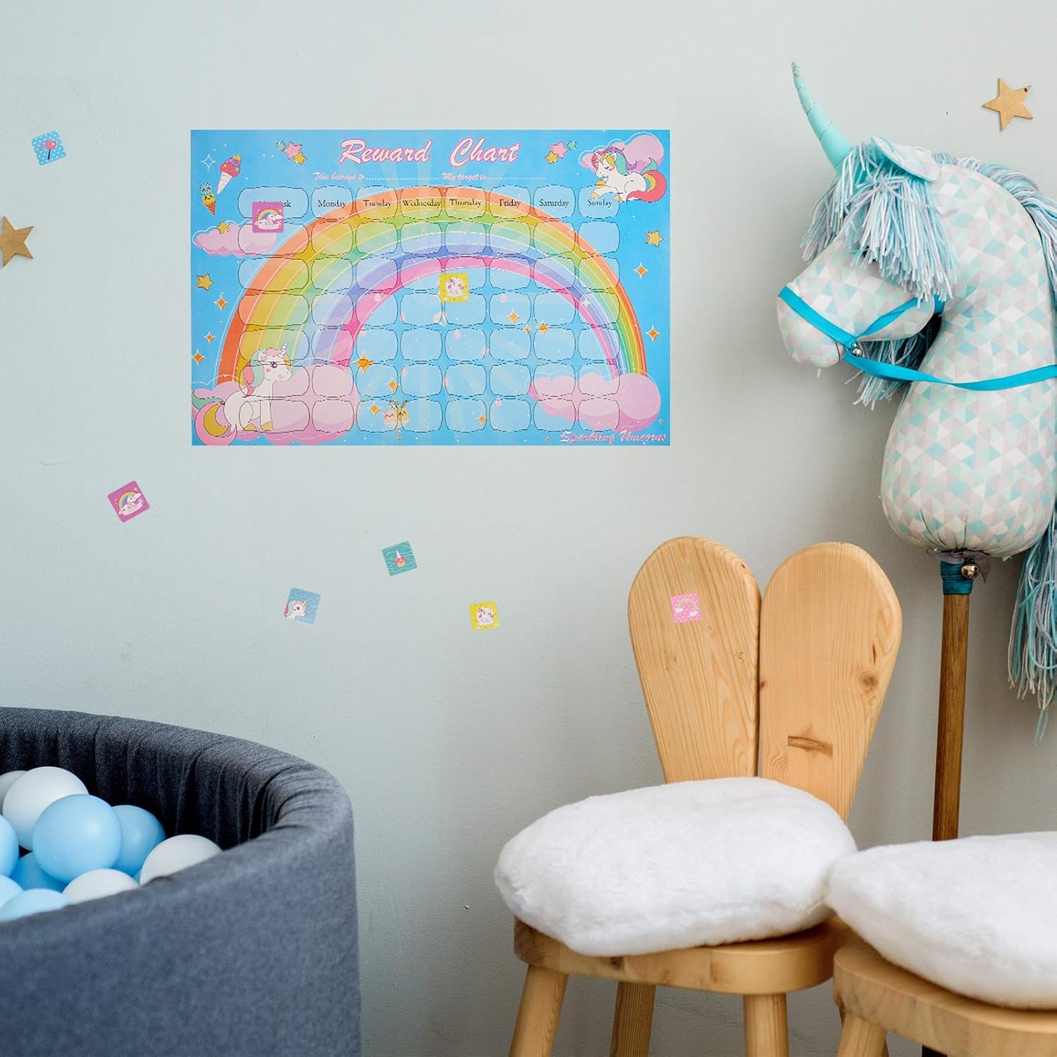 12 Pieces Unicorn Reward Chart with Stickers Includes 6 Pieces Unicorn ...