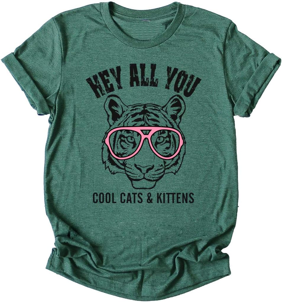Funny Tiger Shirt Women Cute Animal Graphic Tees Vintage T Shirt Hey ...