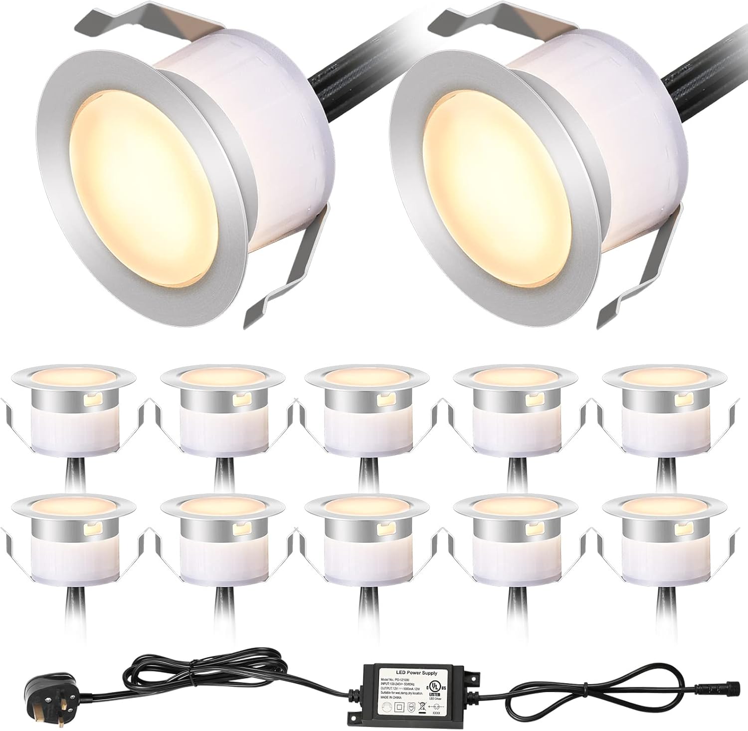 INDARUN Warm White Led Decking Lights Outdoor Waterproof IP67 Ø31MM 12V ...