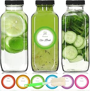 Amazon.com: STARSIDE 12 oz 3 Pack Glass Juice Bottles with Lids - Square Reusable Drinking Jars ...