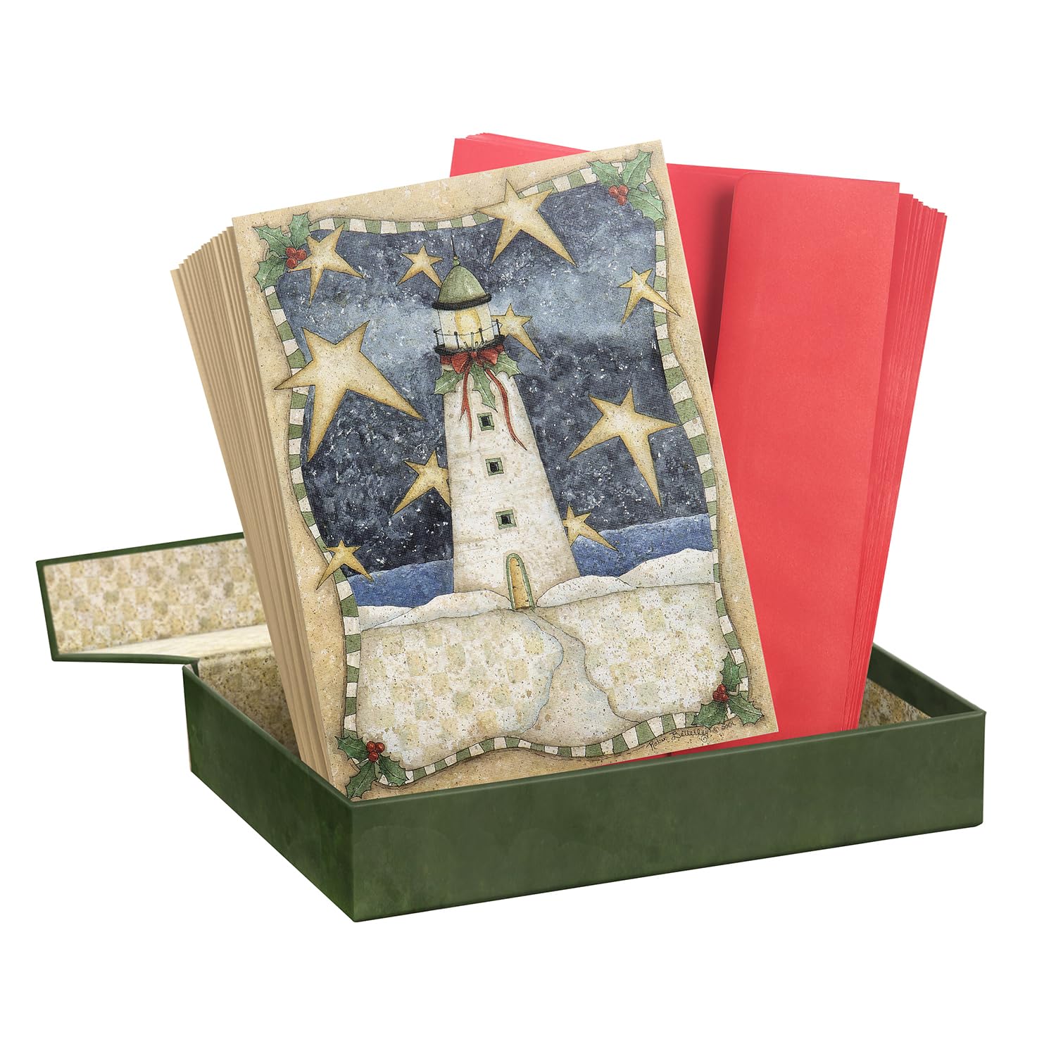 Amazon.com : Masterpiece Holiday Lighthouse Christmas Cards / 16 Boxed ...