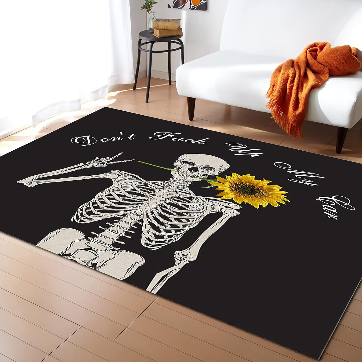 Amazon.com: 5' x7' Black Backdrop Funny Skeleton Yellow Sunflower ...