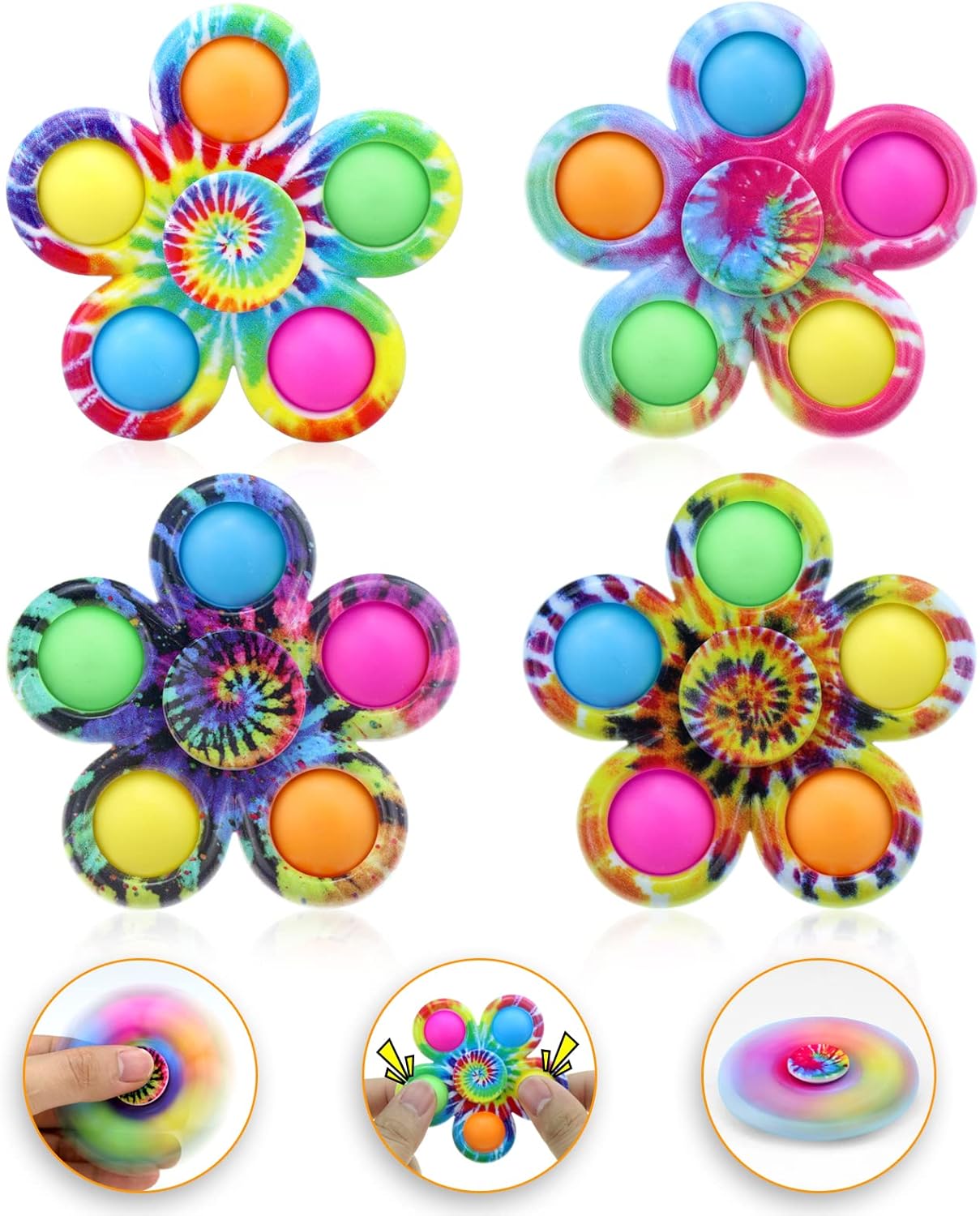 Pop Fidget Spinner Toys 4 Pack, MeetYu Tie Die Simple Fidget Poppers ...