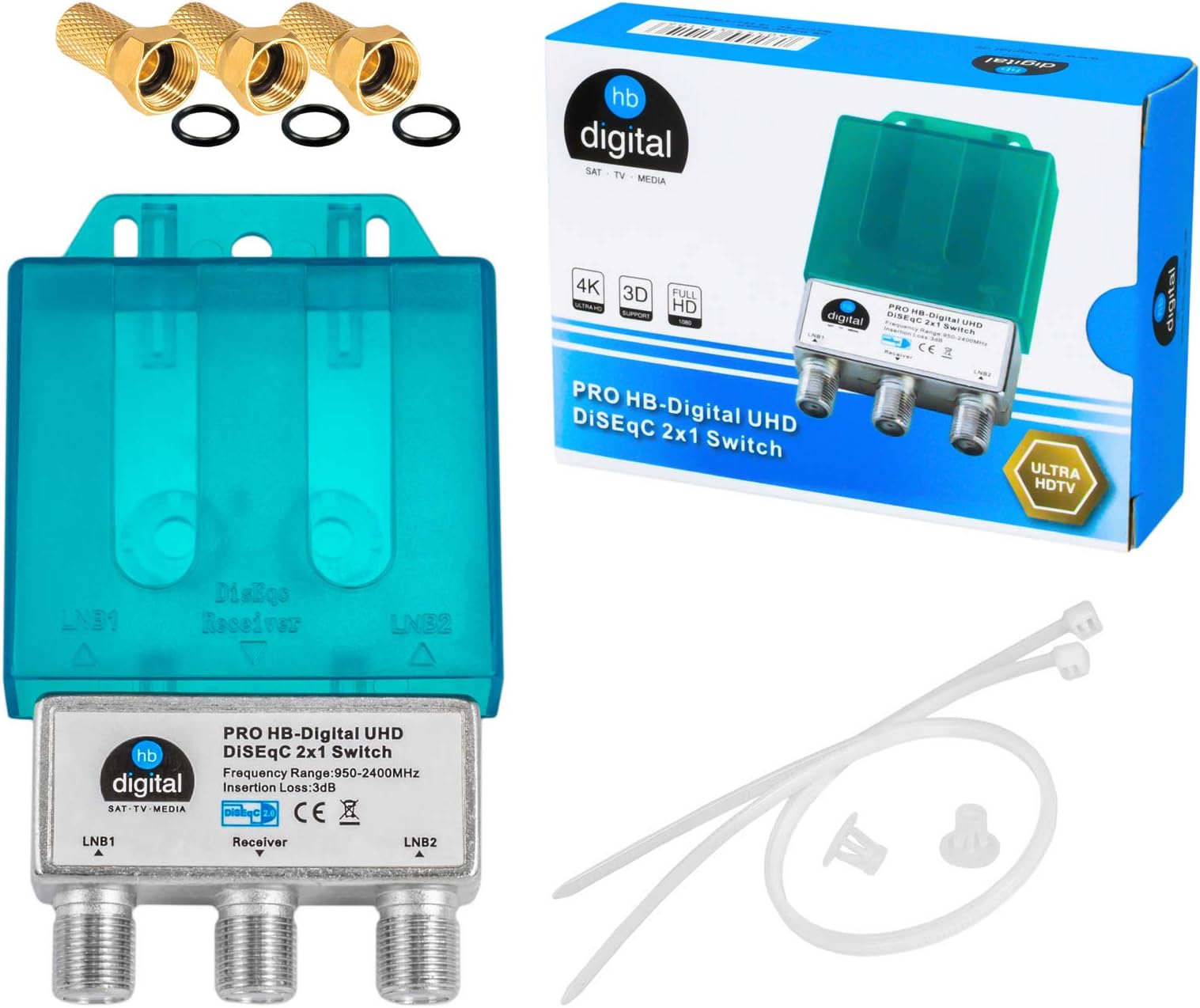 1x PRO DiseqC Schalter Switch 2/1 mit Wetterschutzgehäuse HB-DIGITAL 2X ...
