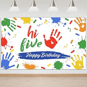 Amazon.com : Mocsicka High Five Birthday Backdrop Banner Boys 5th ...