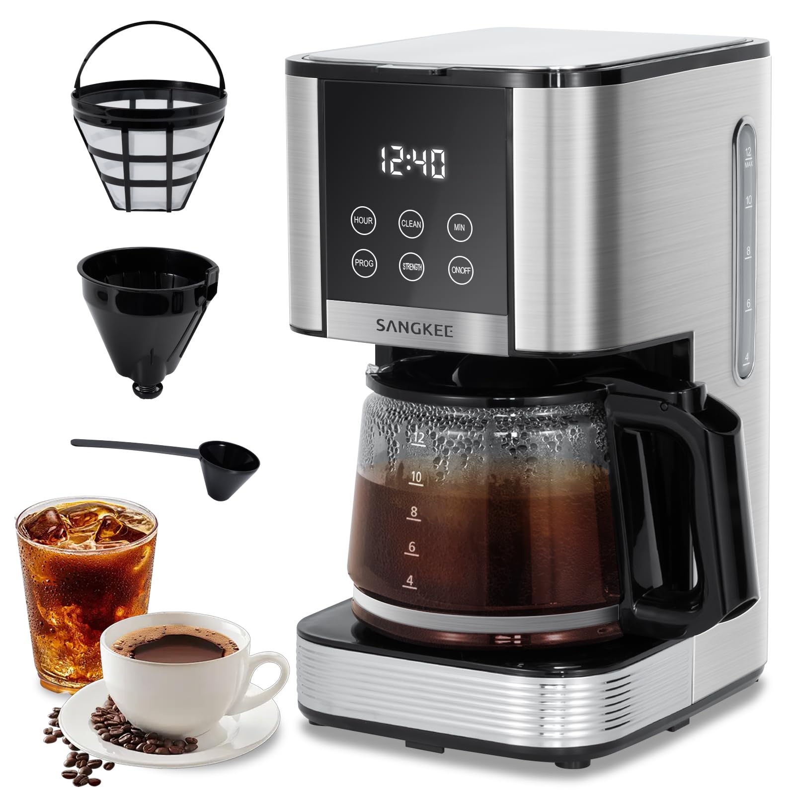 Cafetera Programable 12 Tazas con Inteligente Pantalla Táctil, Cafetera ...