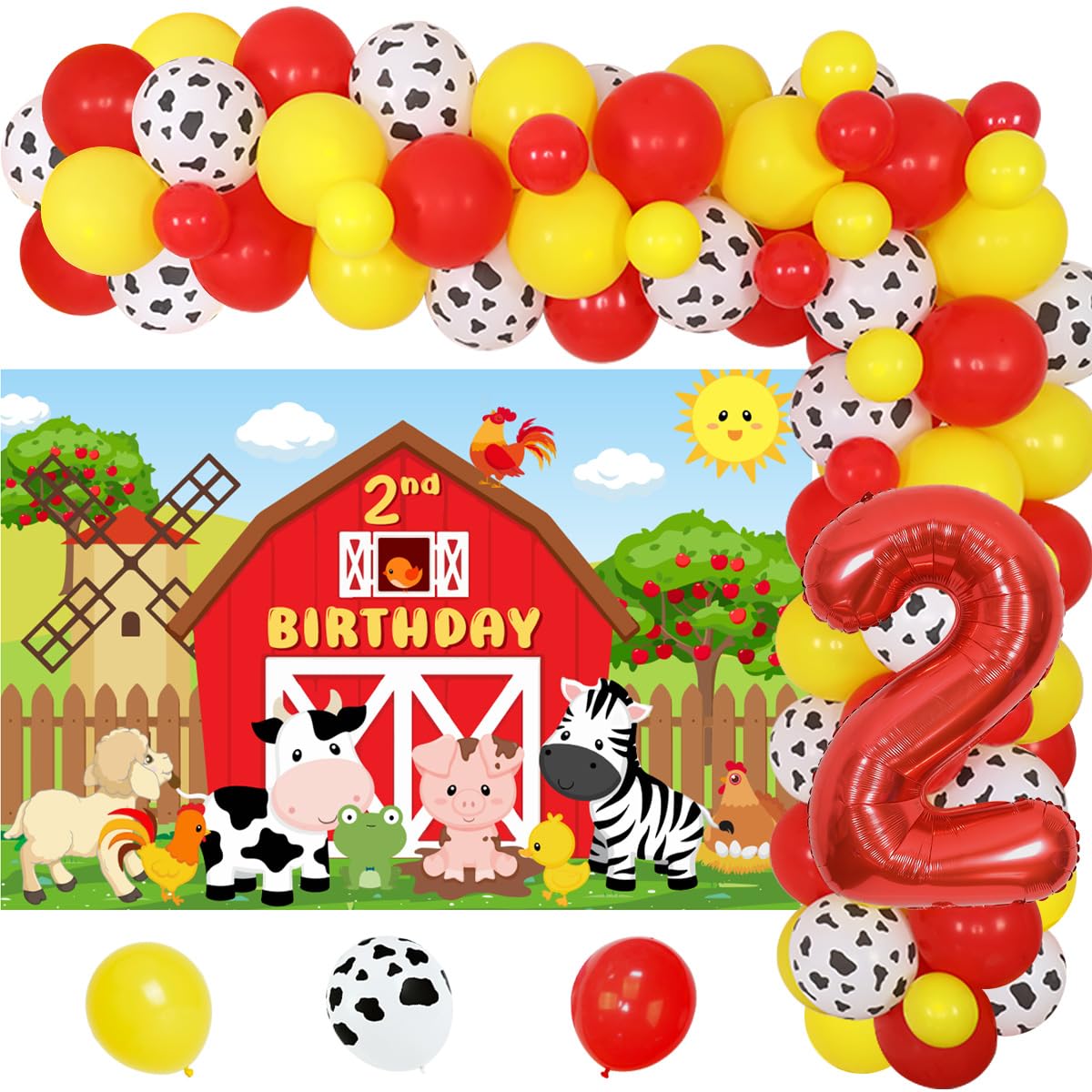 Amazon.com: Farm Party Decorations 2nd Birthday Boys Girls Red Yellow ...