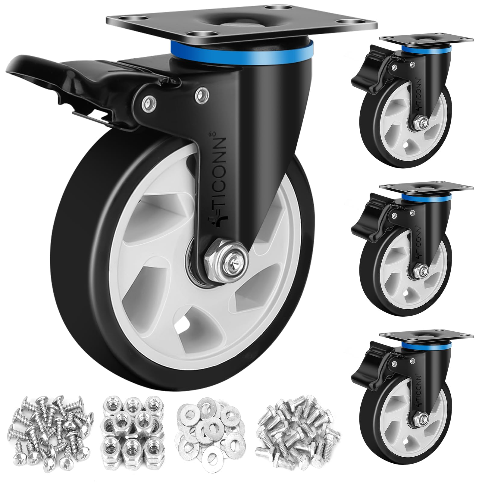 Snapklik.com : TICONN 4 Swivel Caster Wheels Set Of 4, Heavy Duty Plate ...