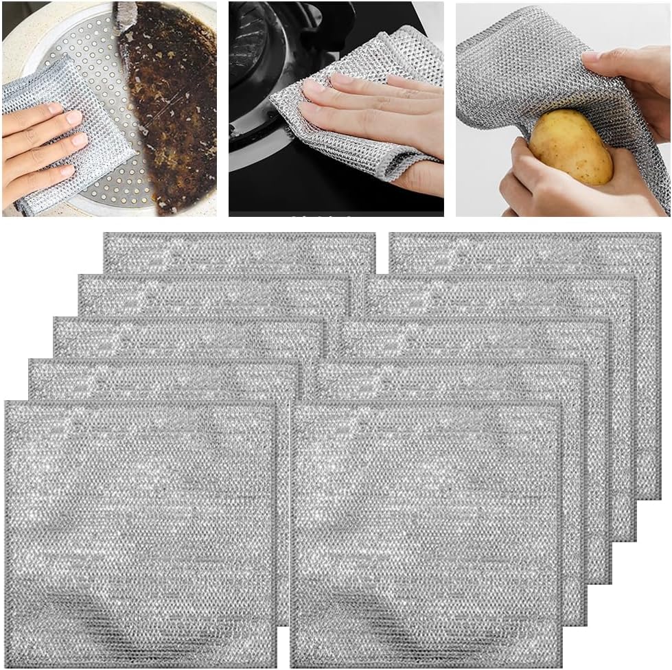 Amazon.com: 10pcs Dual Layer Silver Wire Cleaning Cloth Washcloths for ...