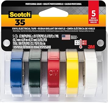 Scotch 3M #35 Electrical Tape, Multi-Color Value Pack (10457NA), 5 ...