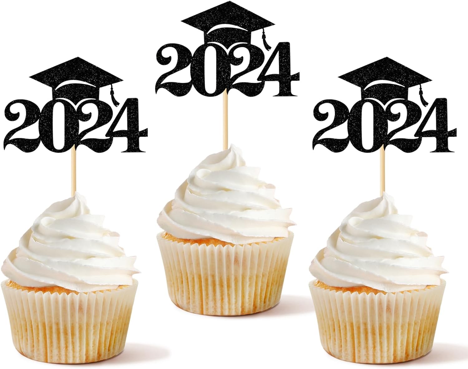 Amazon.com: 24 PCS 2024 Graduation Cap Cupcake Topper Glitter Class of ...