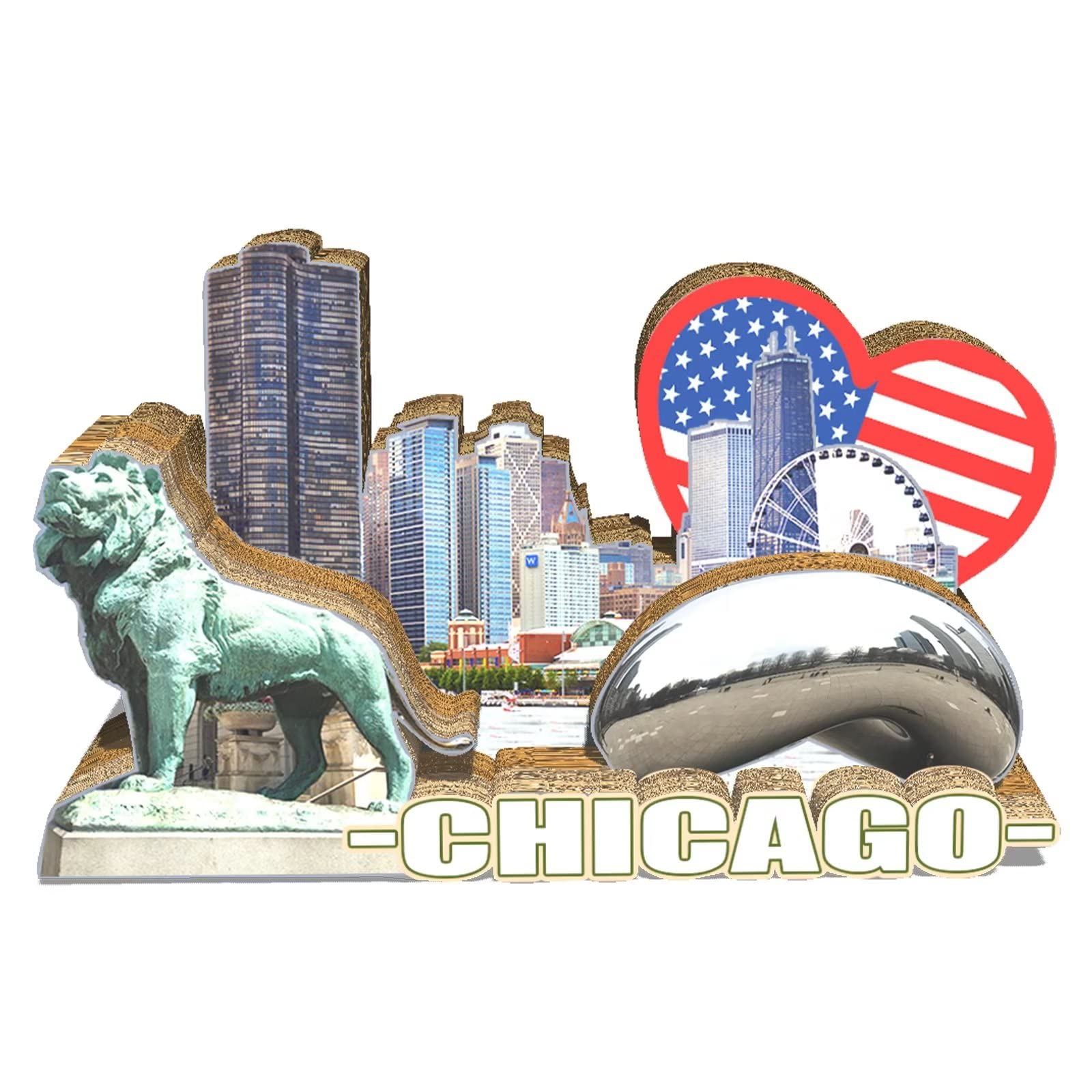 Amazon.com: USA Chicago Magnet Fridge Magnet Wooden 3D Landmarks Travel ...