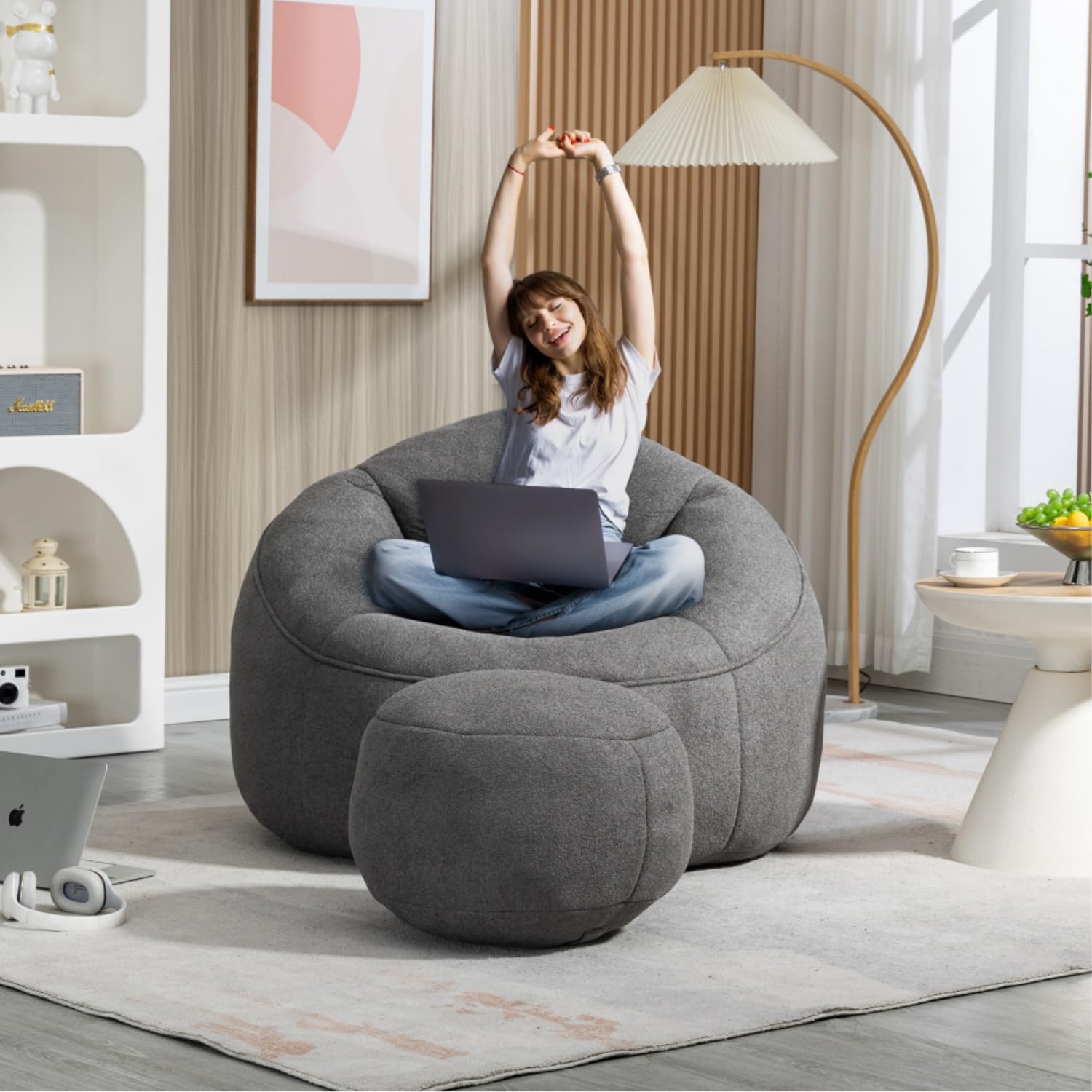 Amazon.com: HMFULE Bean Bag Chair with Ottoman, Comfy Bean Bag Sofa ...