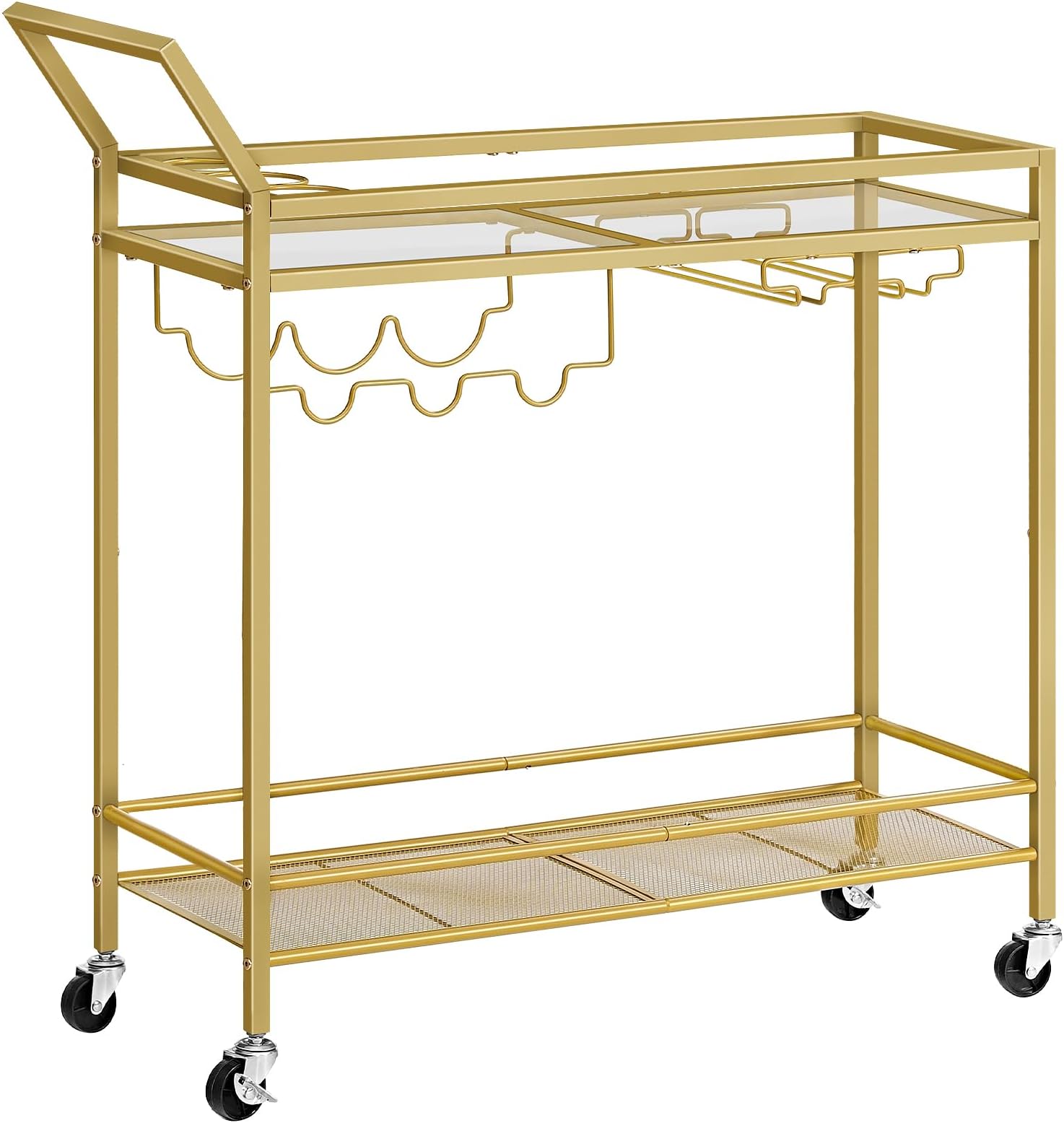 E2B® Gold Drinks Trolley Glass Shelves Serving Bar Cart with Wheels ...