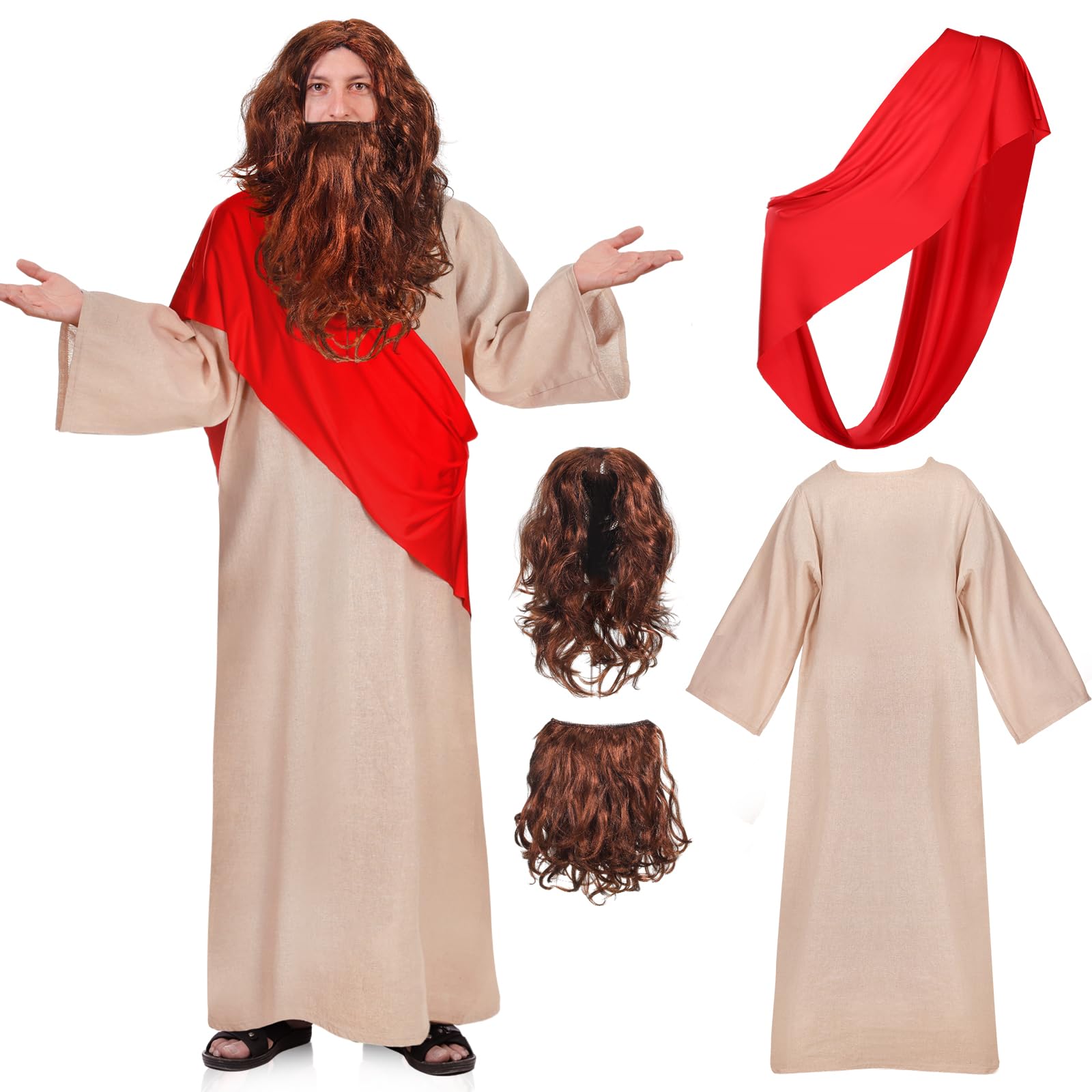 Amazon.com: Mepase 3 Pcs Jesus Costume Adult Linen Jesus Christ Costume ...