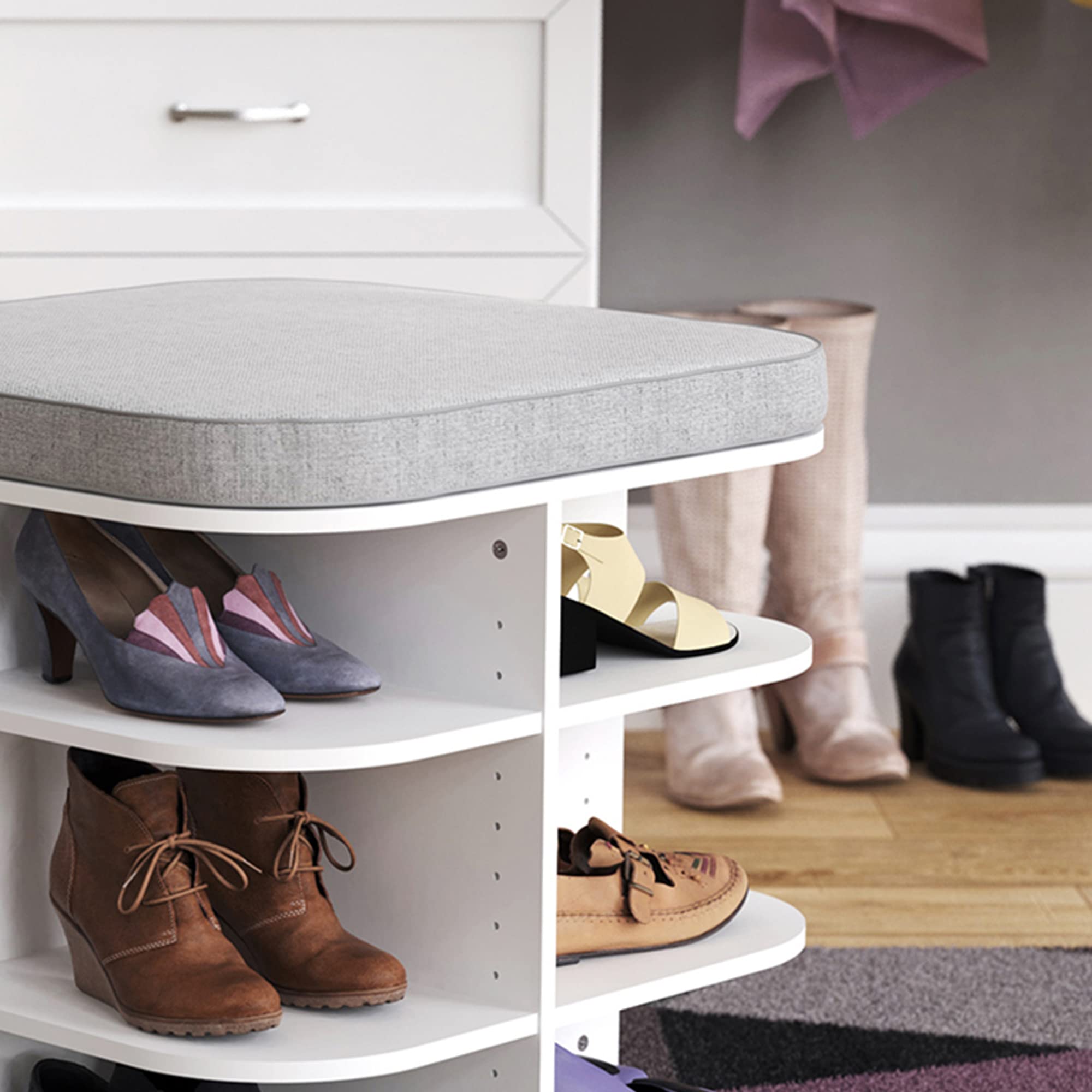 ClosetMaid Shoe Storage Bench Ottoman, Rotating with Gray Cushion ...