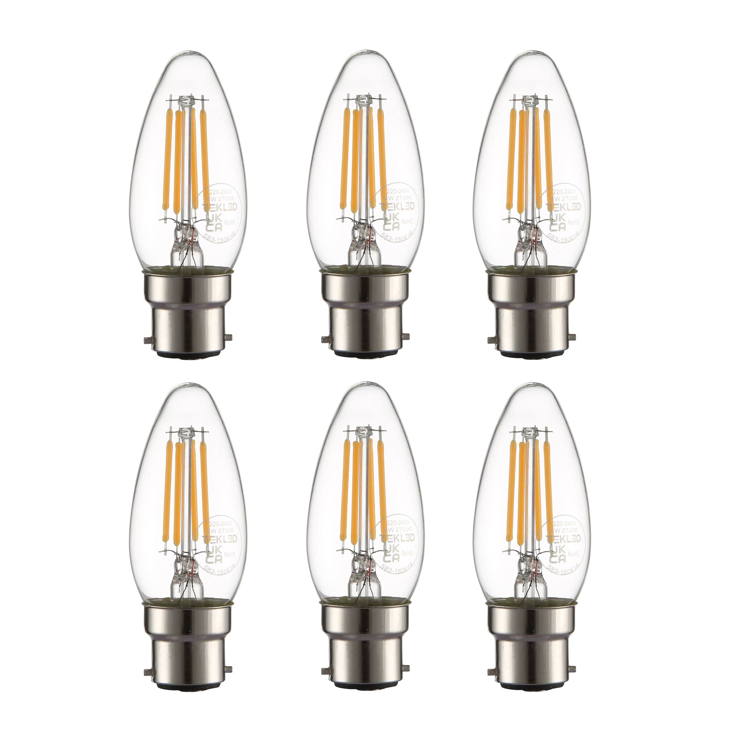 TEKLED® C35 Candle NONDIMMABLE Filament Vintage LED Bulbs | B22 Bayonet ...
