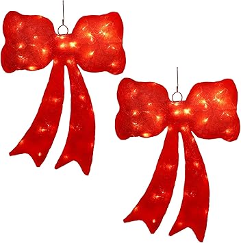 Amazon.com: VIHOSE 2 Pcs 24.4 x 19.3 Inch LED Christmas Bows Extra Large Red Wreath With 72 LED ...