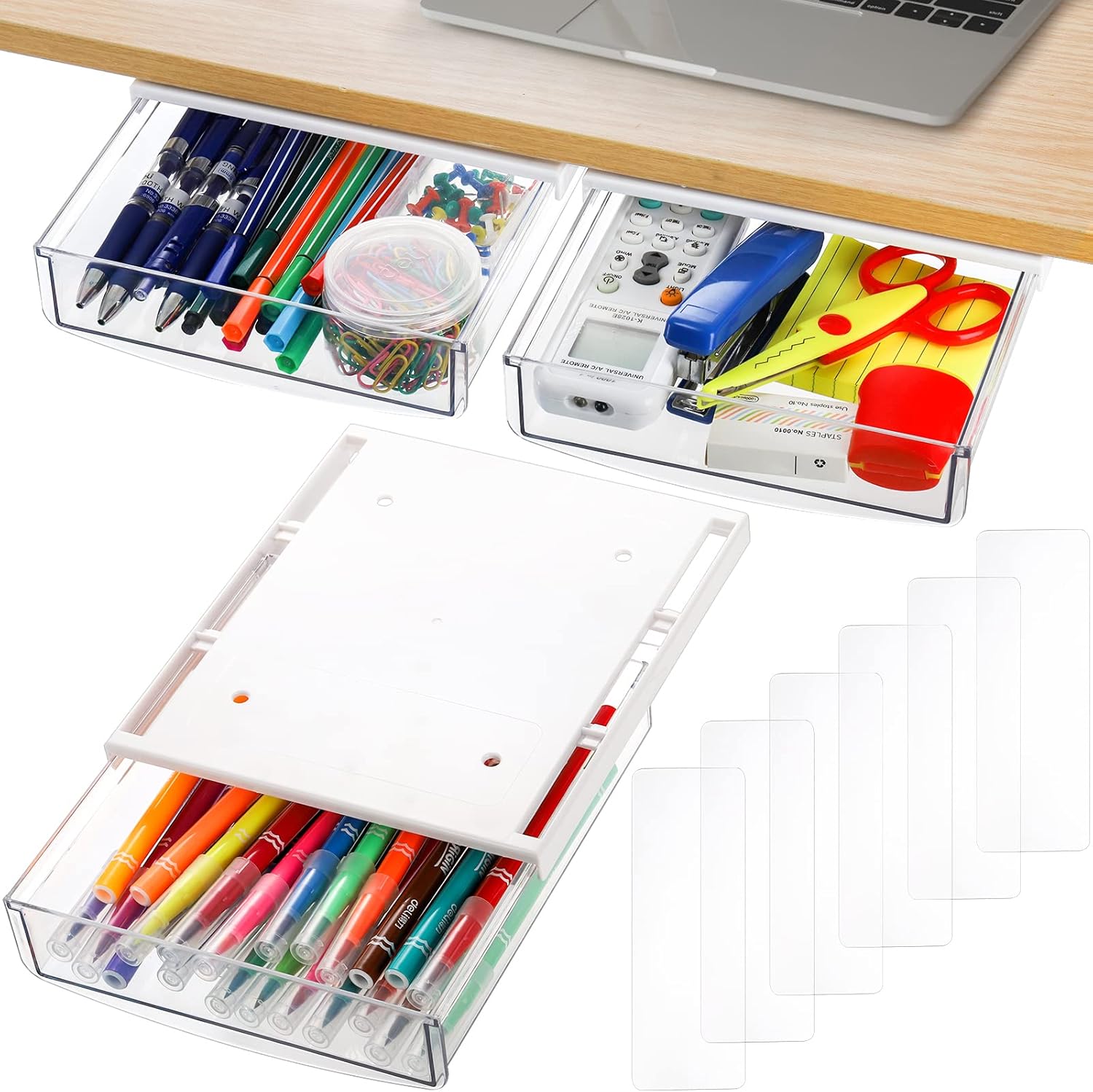 Amazon.com : SOUJOY 3 Pack Under Desk Drawer, Self-Adhesive Table ...