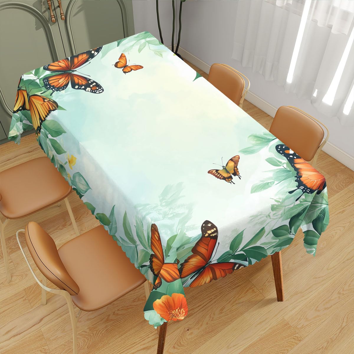 Amazon.com: XYJFZL Butterfly Decorative Rectangle Table Cloth Green ...