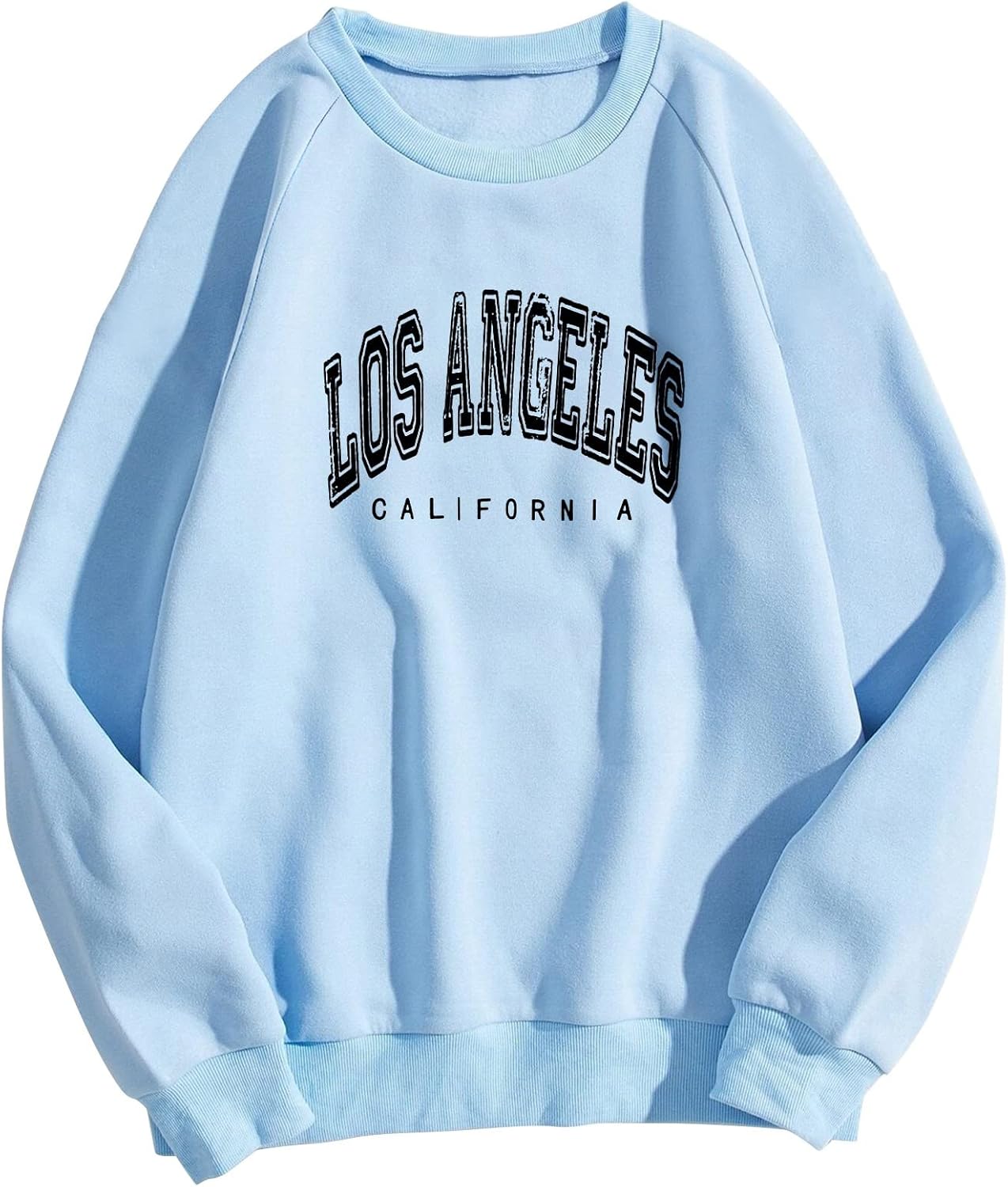POTTON Women Los Angeles California Sweatshirt Blue Letter Crew Neck ...