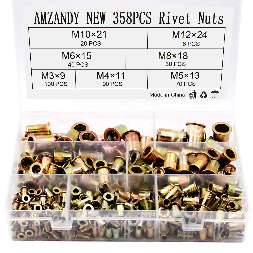 358 Pieces Rivet Nuts Blind Rivet Nuts Assortment Set Galvanised Steel ...
