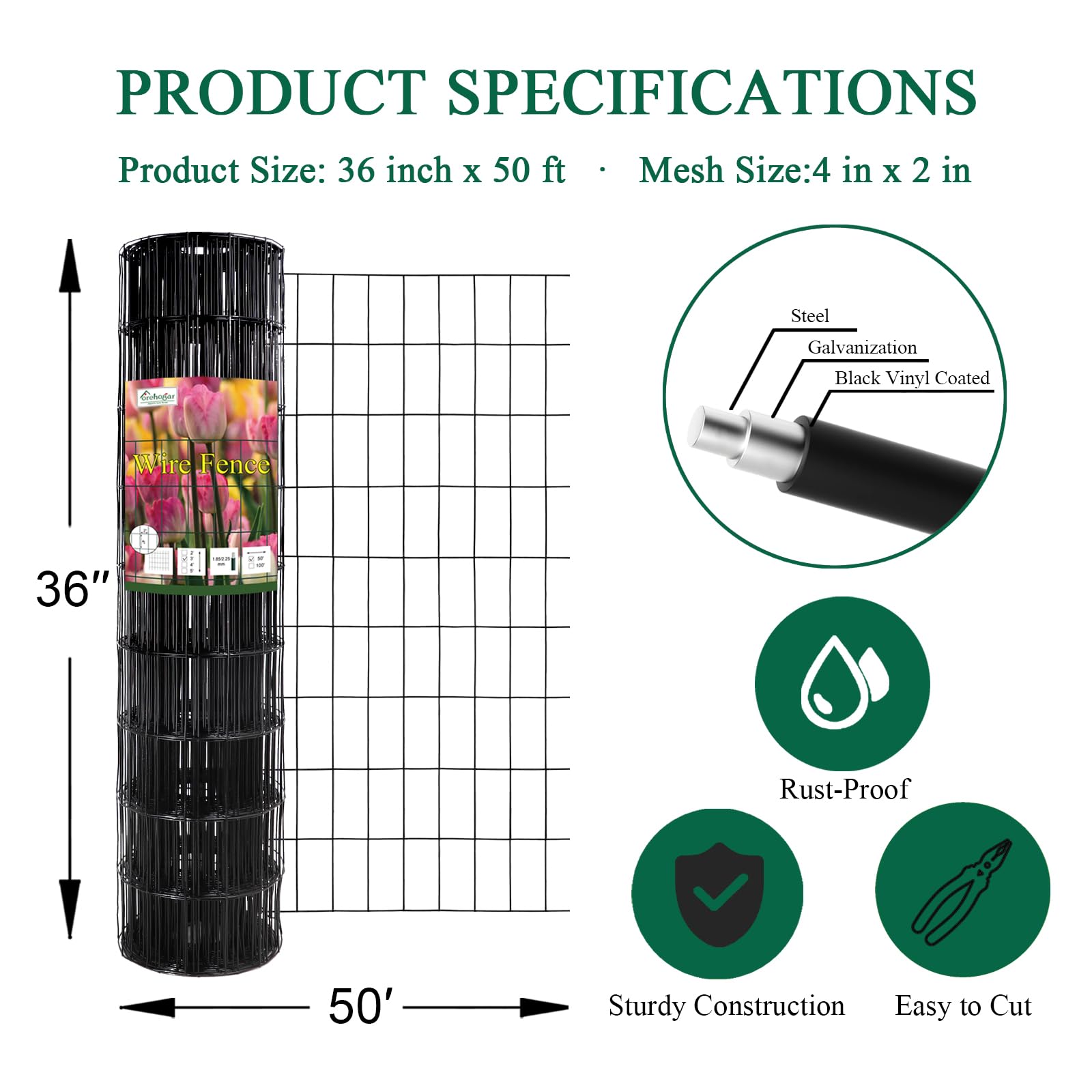 Black Vinyl Coated Welded Wire Fencing PVC Welded Wire Mesh | 50mm