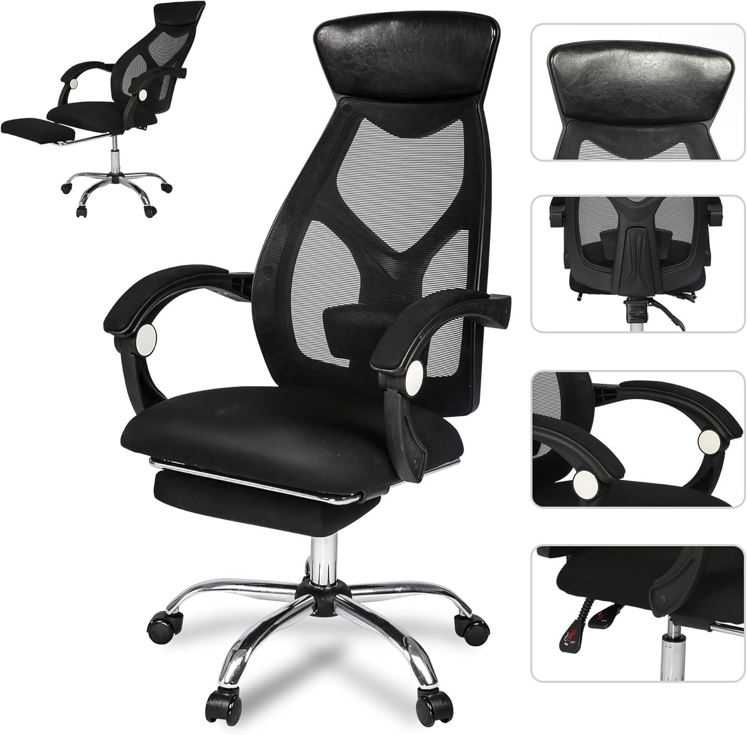 Amazon.com: Ergonomic Office Desk Chair Recliner Mesh High Back Leather ...