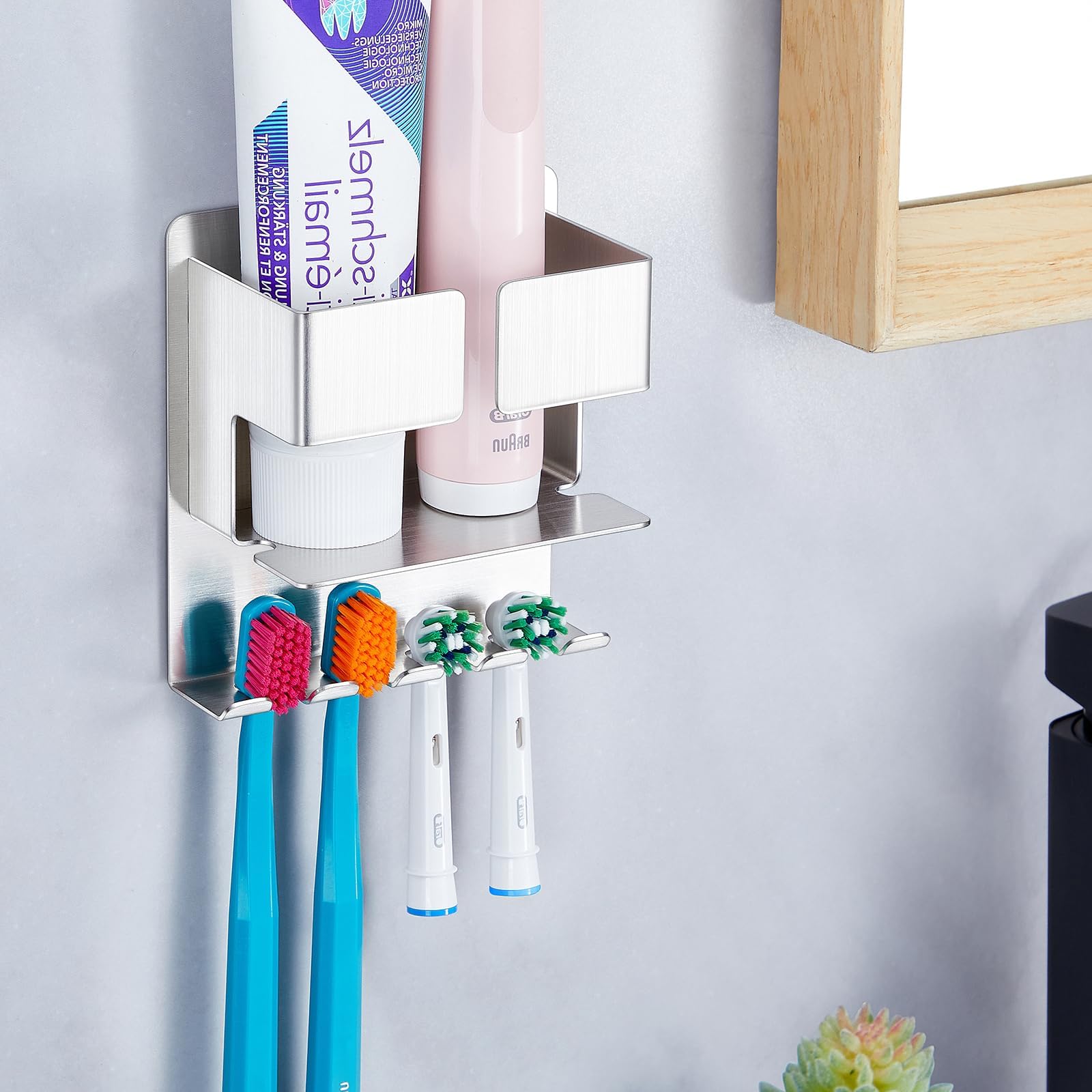 Amazon.com: Sosanping Wall Mounted Toothbrush Holder with Self Adhesive ...