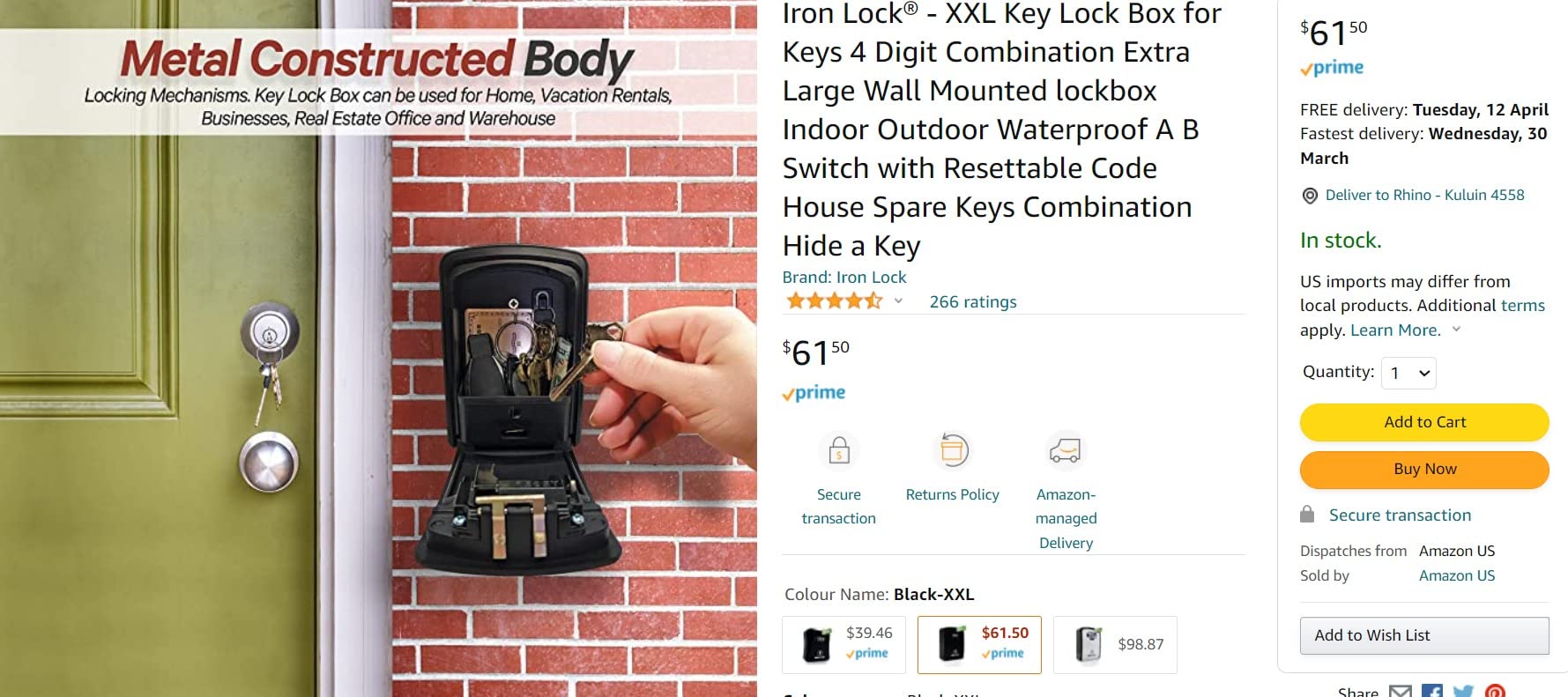 Iron Lock® - XXL Key Lock Box Wall Mount for Keys 4 Digit Combination ...