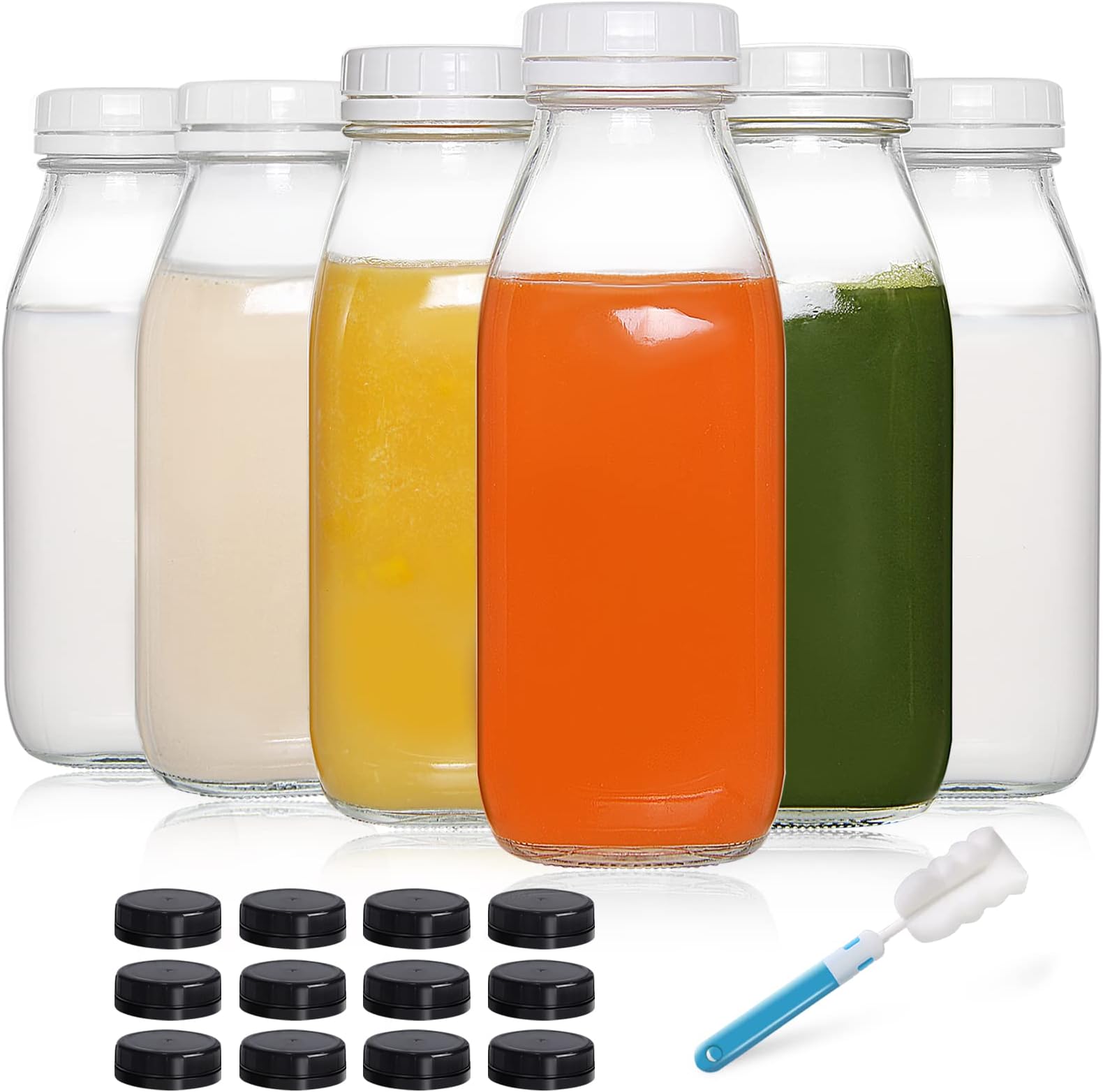 Amazon.com - kitchentoolz 16oz Square Glass Milk Bottle with Plastic ...