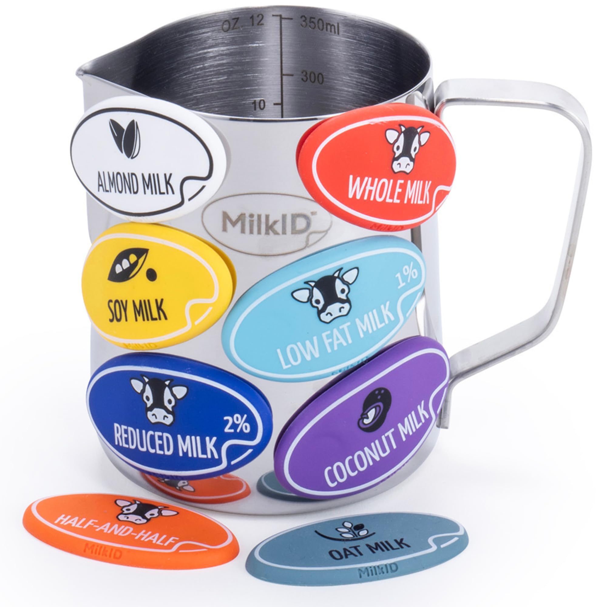 Milk Jug Label Milk Frothing Jug (Black Milk Jug + Labels, 900ml)