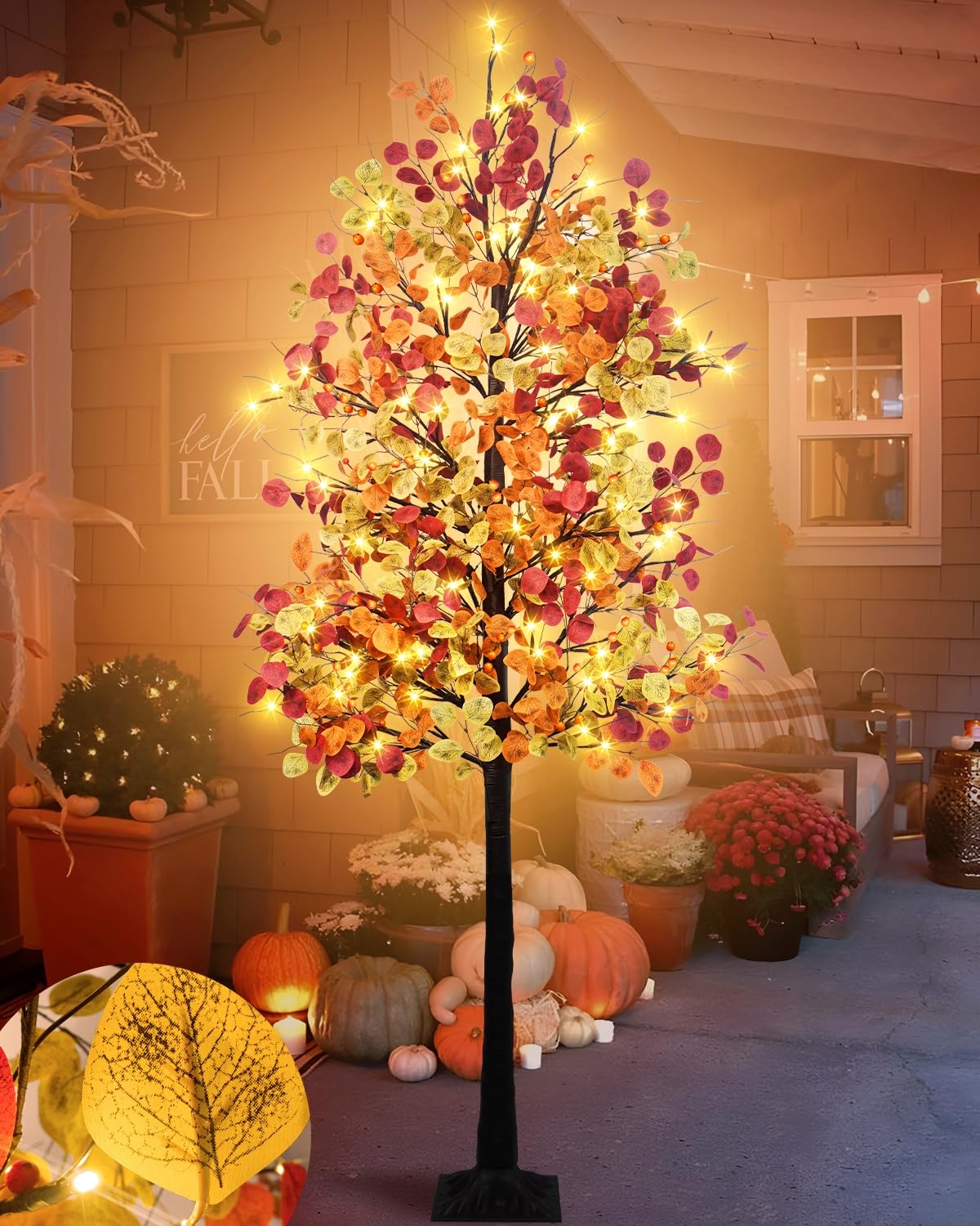 Amazon.com: Agusbagli 7FT 128LED Artificial Lighted Fall Eucalyptus ...