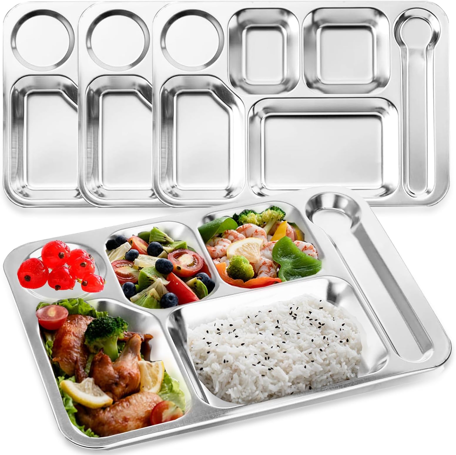 Amazon.com: Nexboraque 4 Pack Stainless Steel Divided Plates Tray, 6 ...