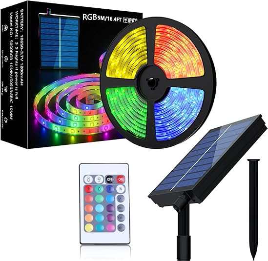 Amazon.com: Solar LED Strip Lights Outdoor, 16.4FT Solar Power RGB LED ...