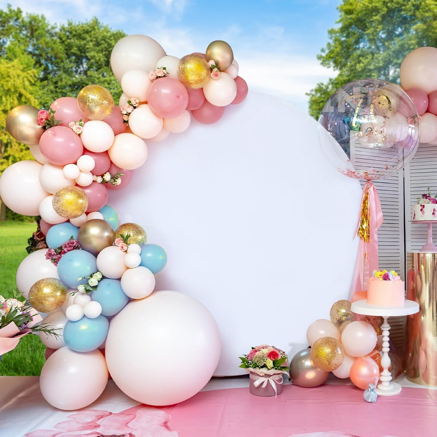 Amazon.com : FXJQOOR White Round Backdrop Cover 6.5x6.5ft Balloon ...