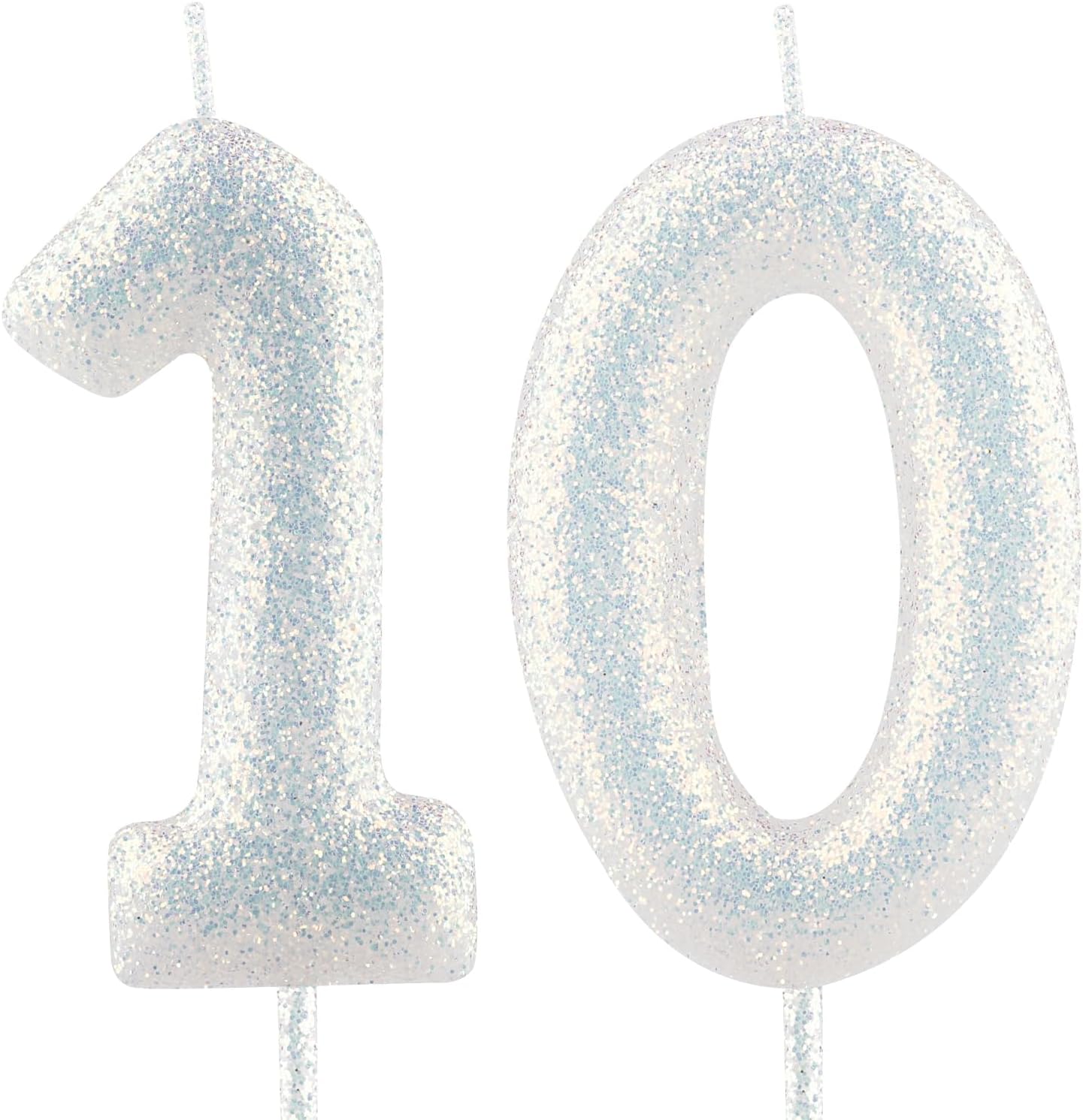 Amazon.com: Cxryrzhe Birthday Candle Number 10 White Iridescent 10th ...