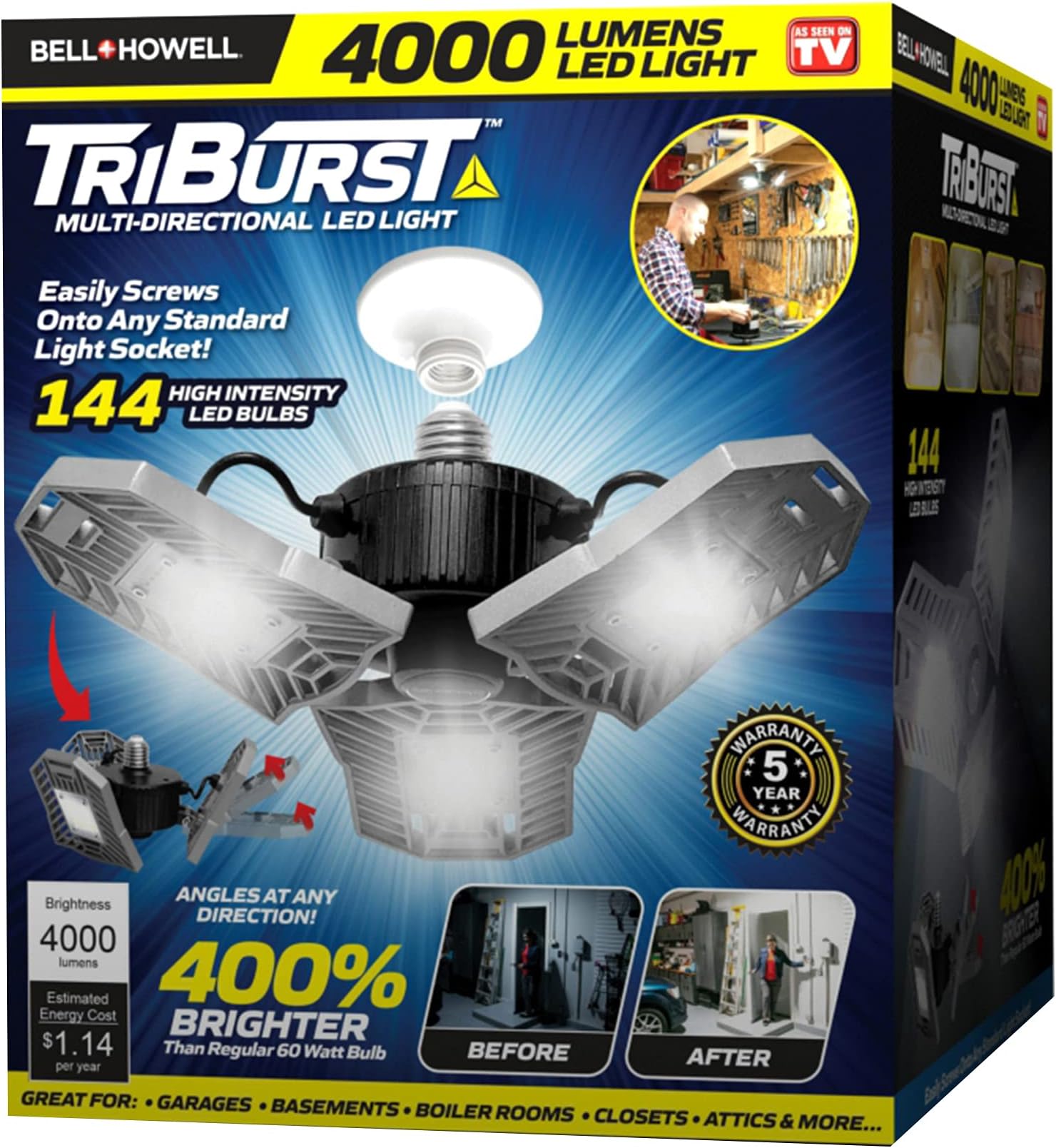 Bell+Howell TRI Burst High Intensity Lighting with 144 LED Bulb, Multi ...