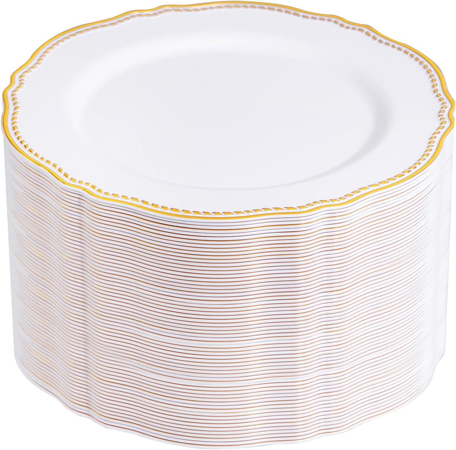 Amazon.com: EcoQuality 7.5" inch Round White Plastic Plates with Gold ...