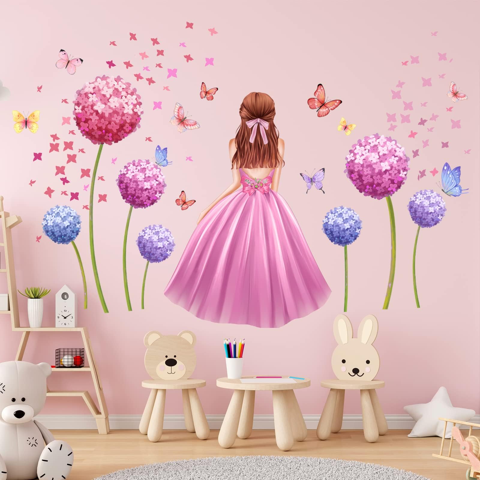 Amazon.com: OCXEQJX Girl Wall Decals Pink Butterfly Flower Fairy Wall ...