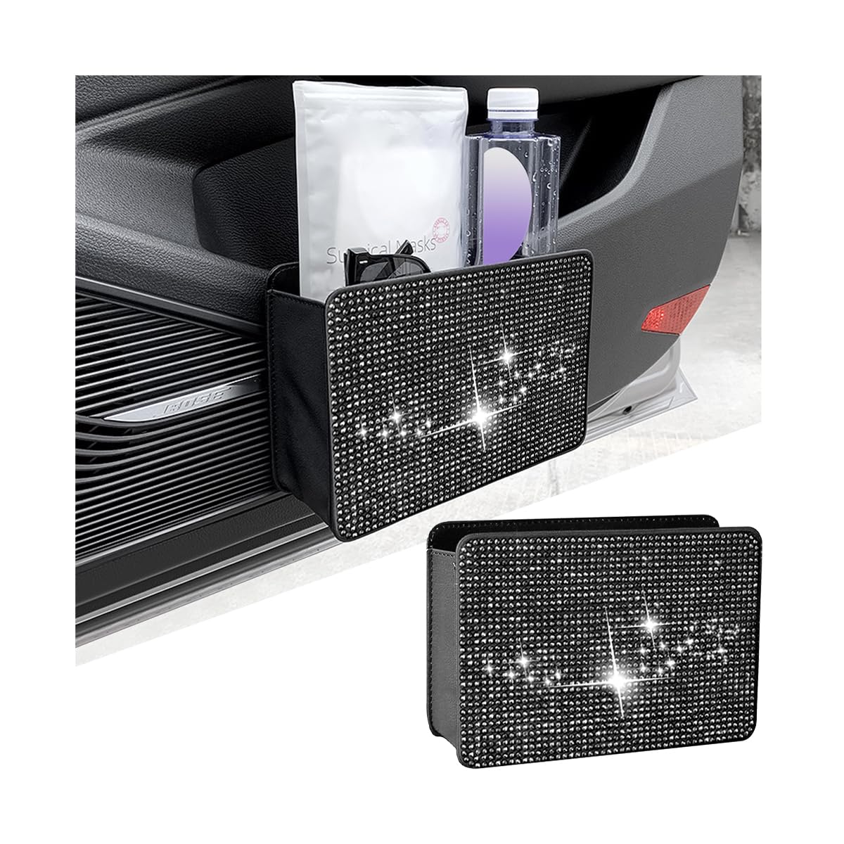 Amazon.com: KHGUZ Bling Car Trash Can, Leather Foldable Crystal ...