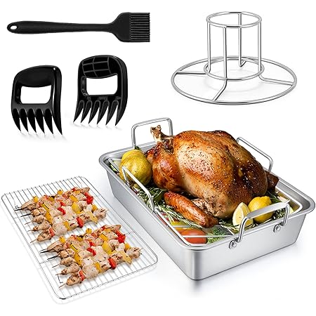 Amazon.com: 15¼" Roasting Pan with Rack, 7 PCS P&P CHEF Stainless Steel ...