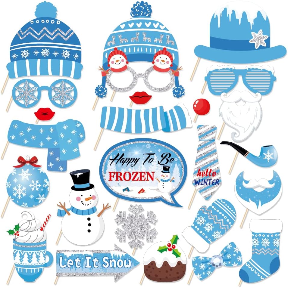 Amazon.com: 25 New Snowflake Snowman Party Theme, Snow Theme Selfie ...