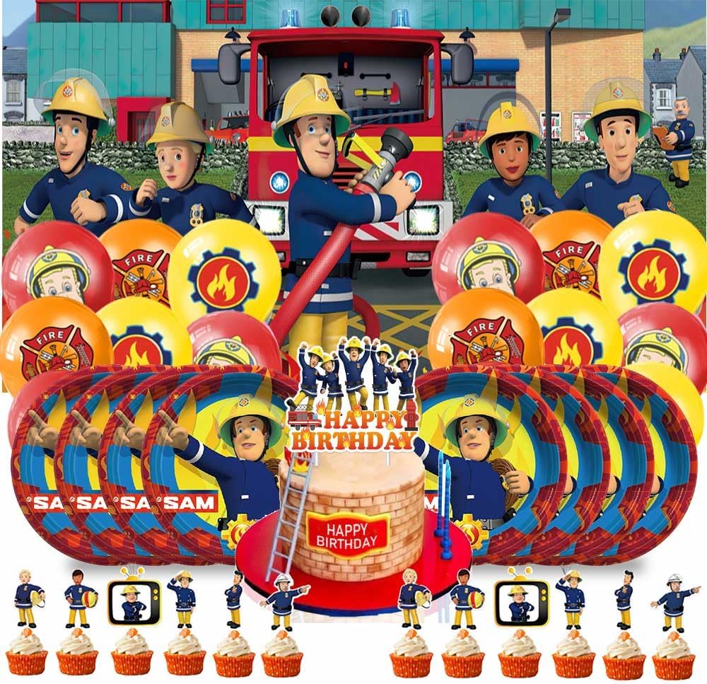 Amazon.com: Fireman Party Supplies Sam Decorations Plates Birthday Cake ...