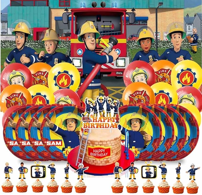 Amazon.com: Fireman Party Supplies Sam Decorations Plates Birthday Cake ...