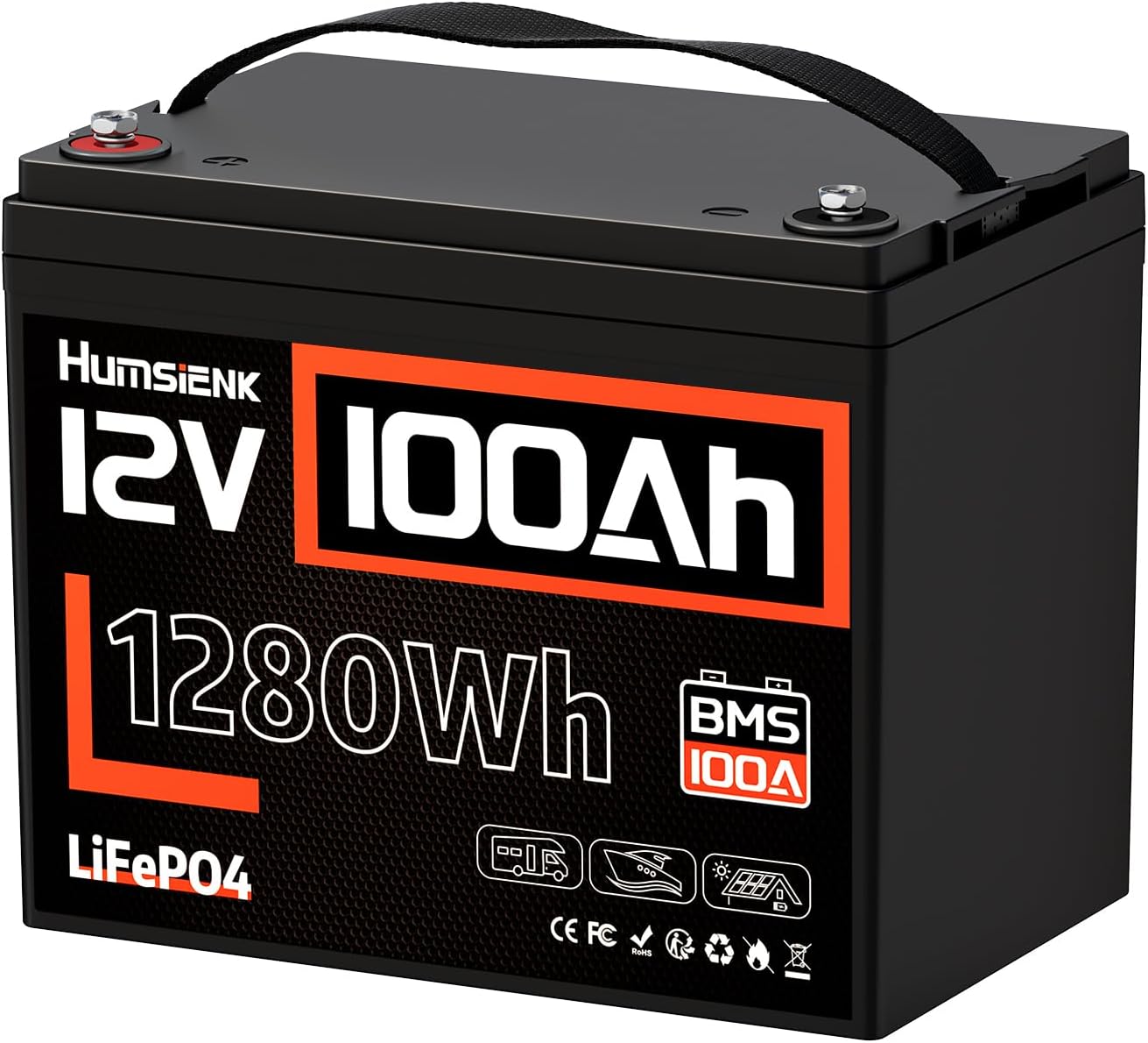 HumsiENK 12V 100Ah LiFePO4 Solar Battery with Advanced BMS