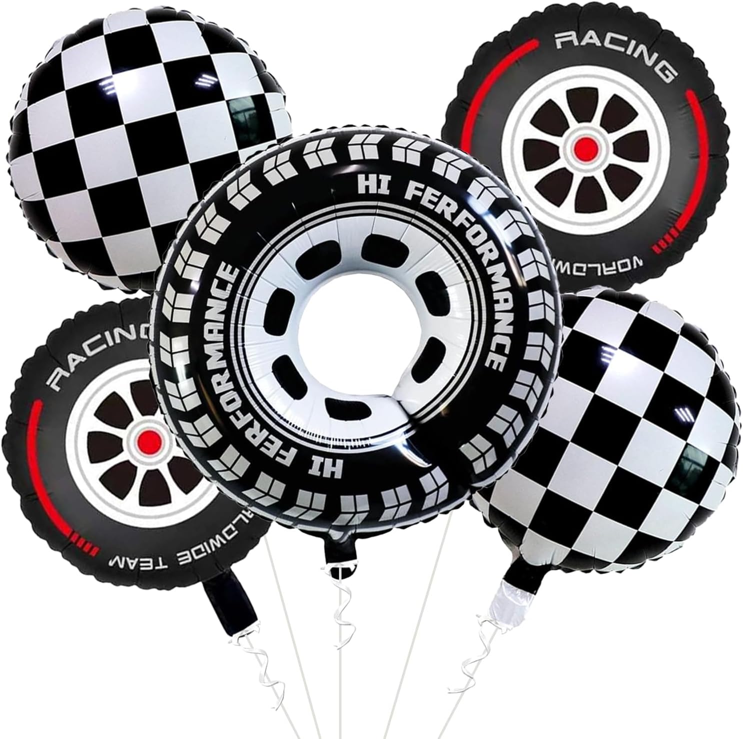 Party Port 6pcs Racing Car Tyre Theme Foil Balloons & Crown Number Set ...