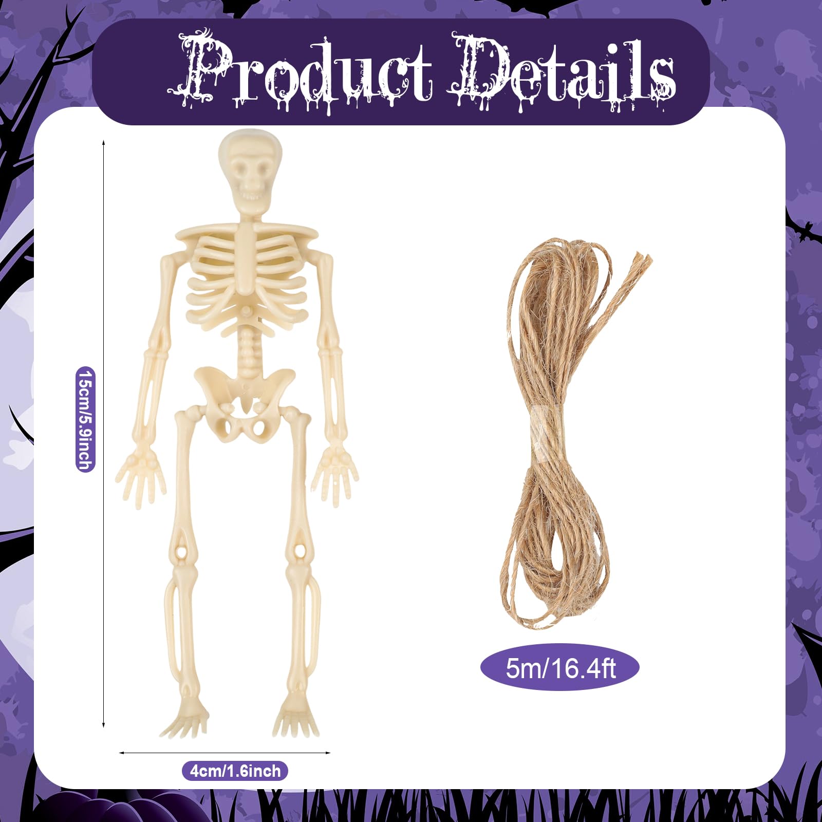 Sintuff 40 Pcs Halloween Skeleton Decor Mini Skull Skeleton Figurines ...